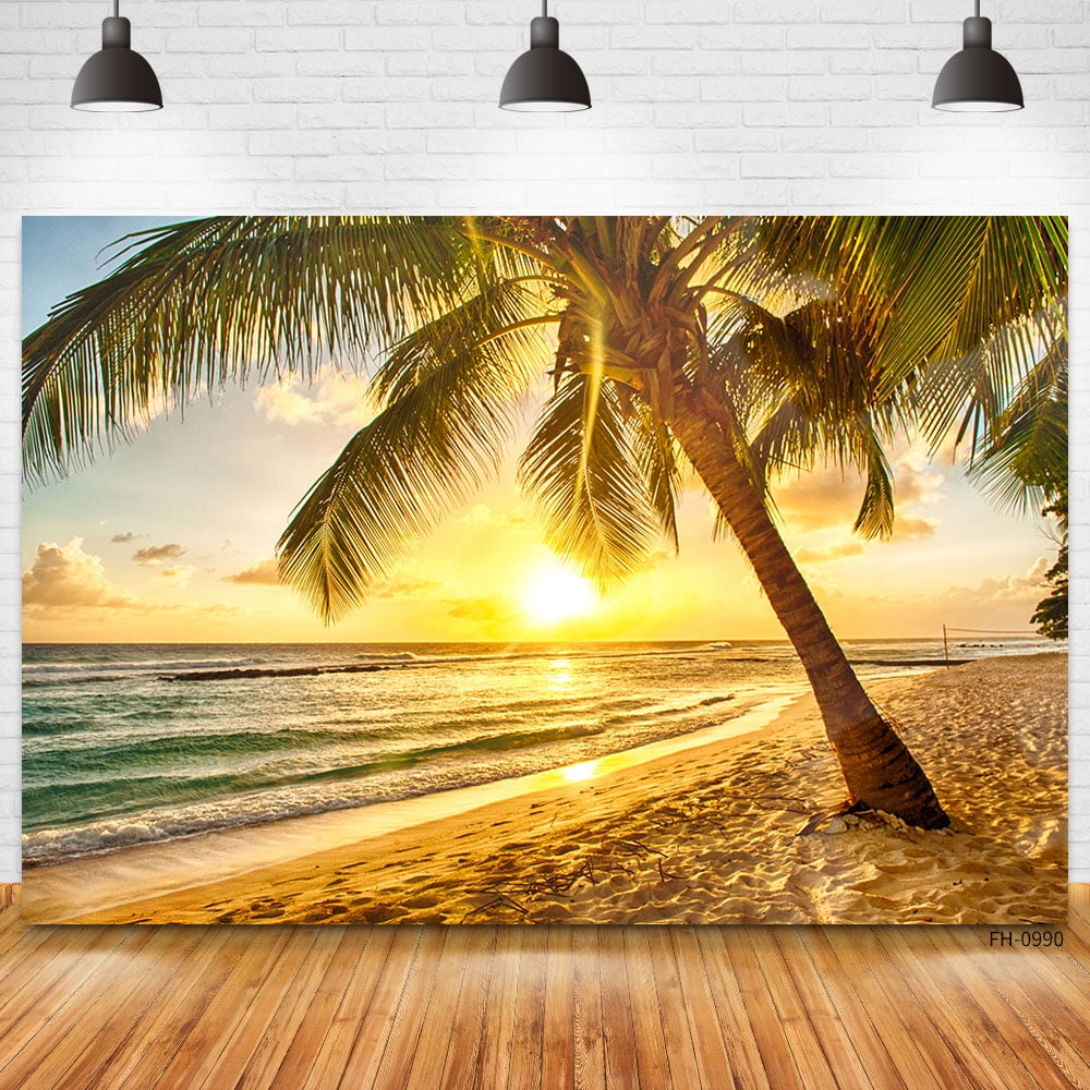 Seaside Sea Palms Tree Sunset Sky Summer Tropical Beach Portrait ...