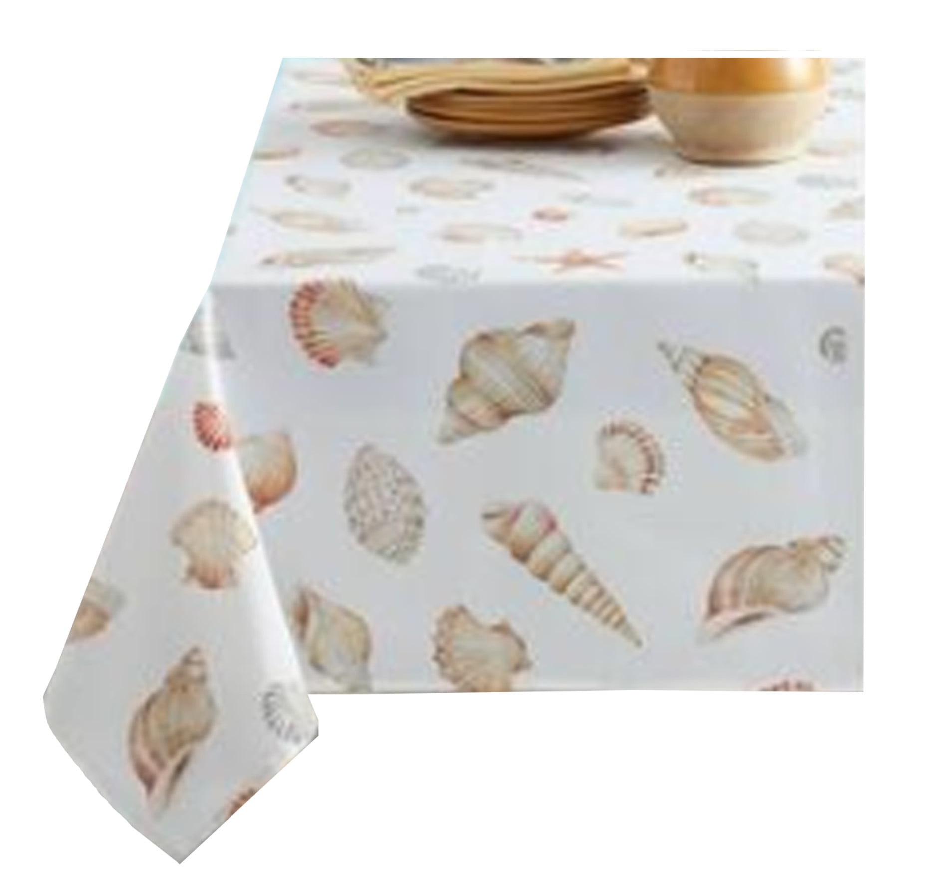 Seaside Sea Shells Tablecloth 60 Round Multi-Color Print Benson Mills ...