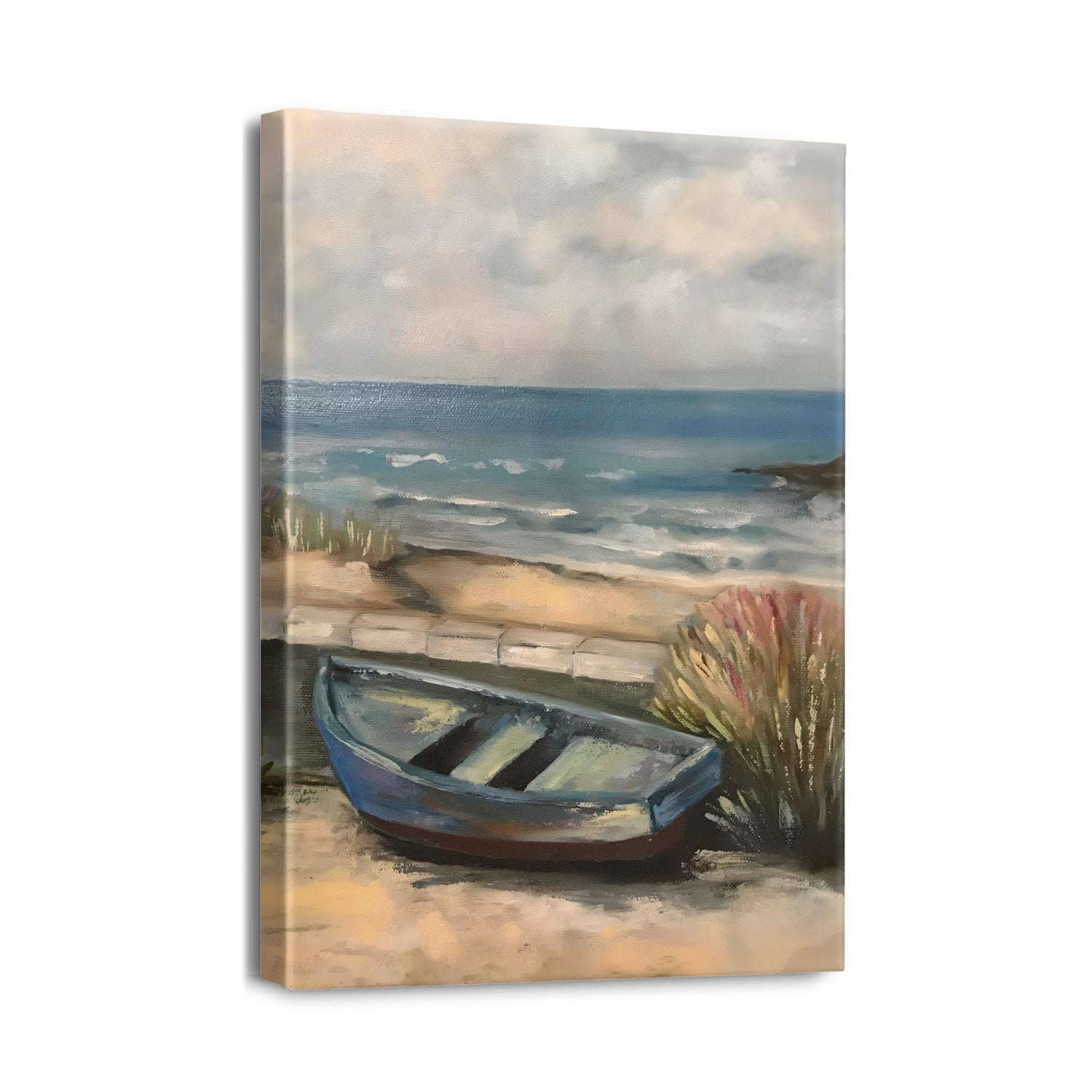 Seaside Serenity 12x16 Abstract Beach and Sailboat Wall Art, Modern ...