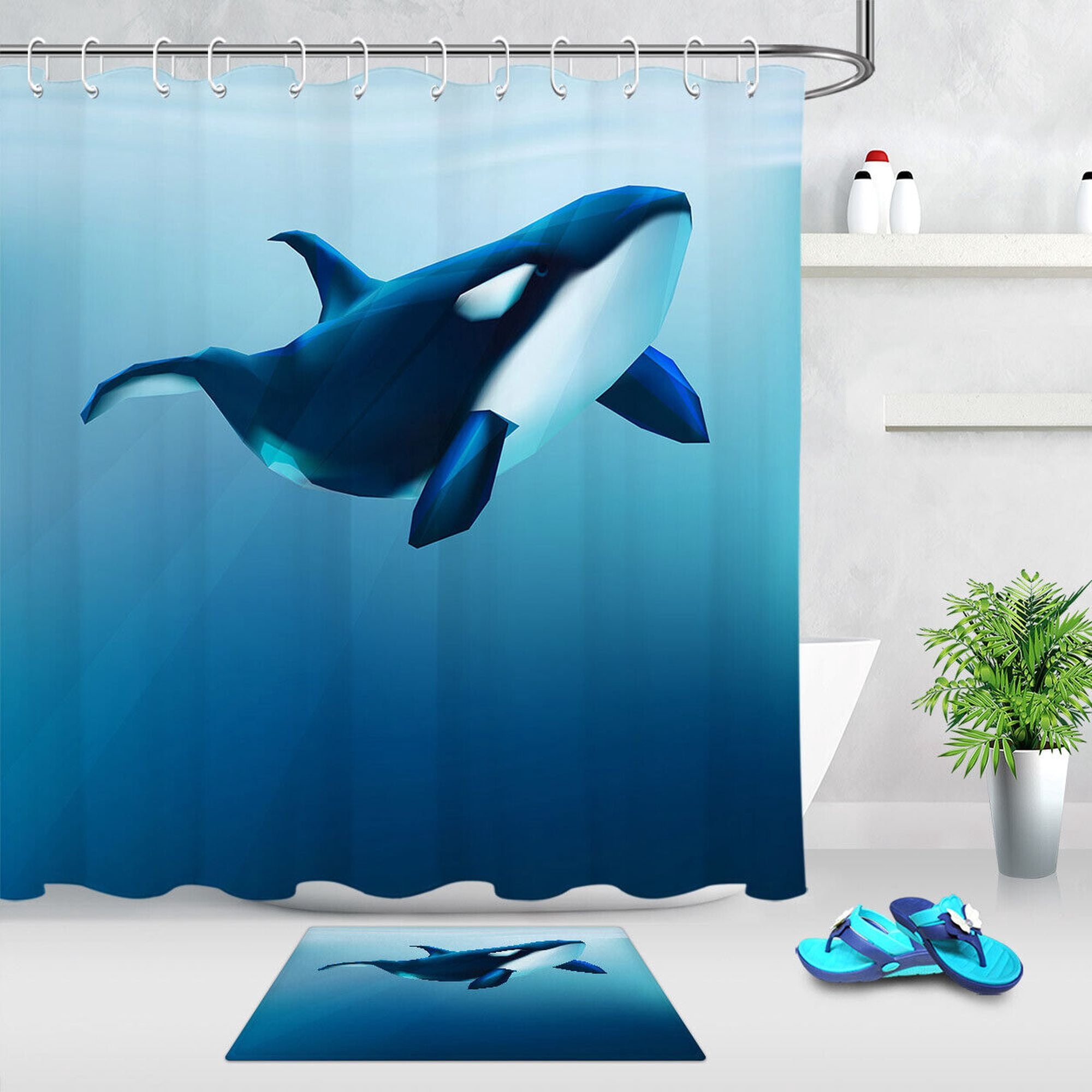 Seaside Splendor Shower Curtain Set - Water-Resistant Fabric with Hooks ...