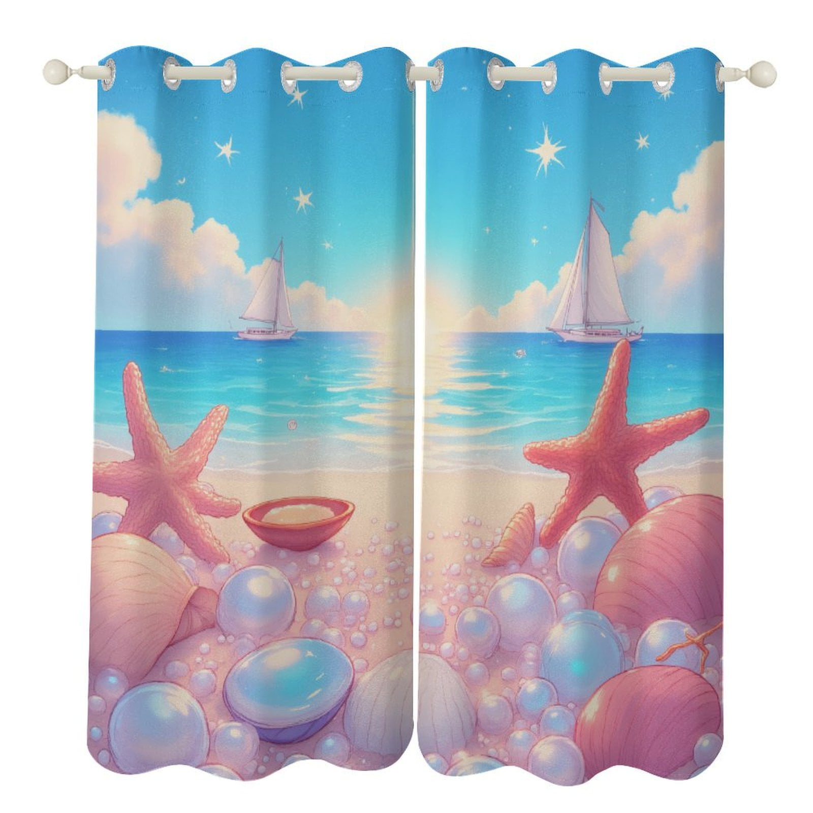 Seaside Starfish And Shells Luxury Window Curtains Blinds for Living ...