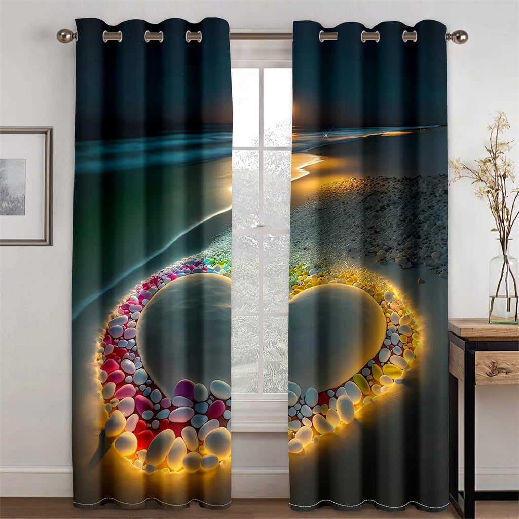 Seaside Starry Night Sky Colored Luminous St Pattern Curtains 2 Panel ...