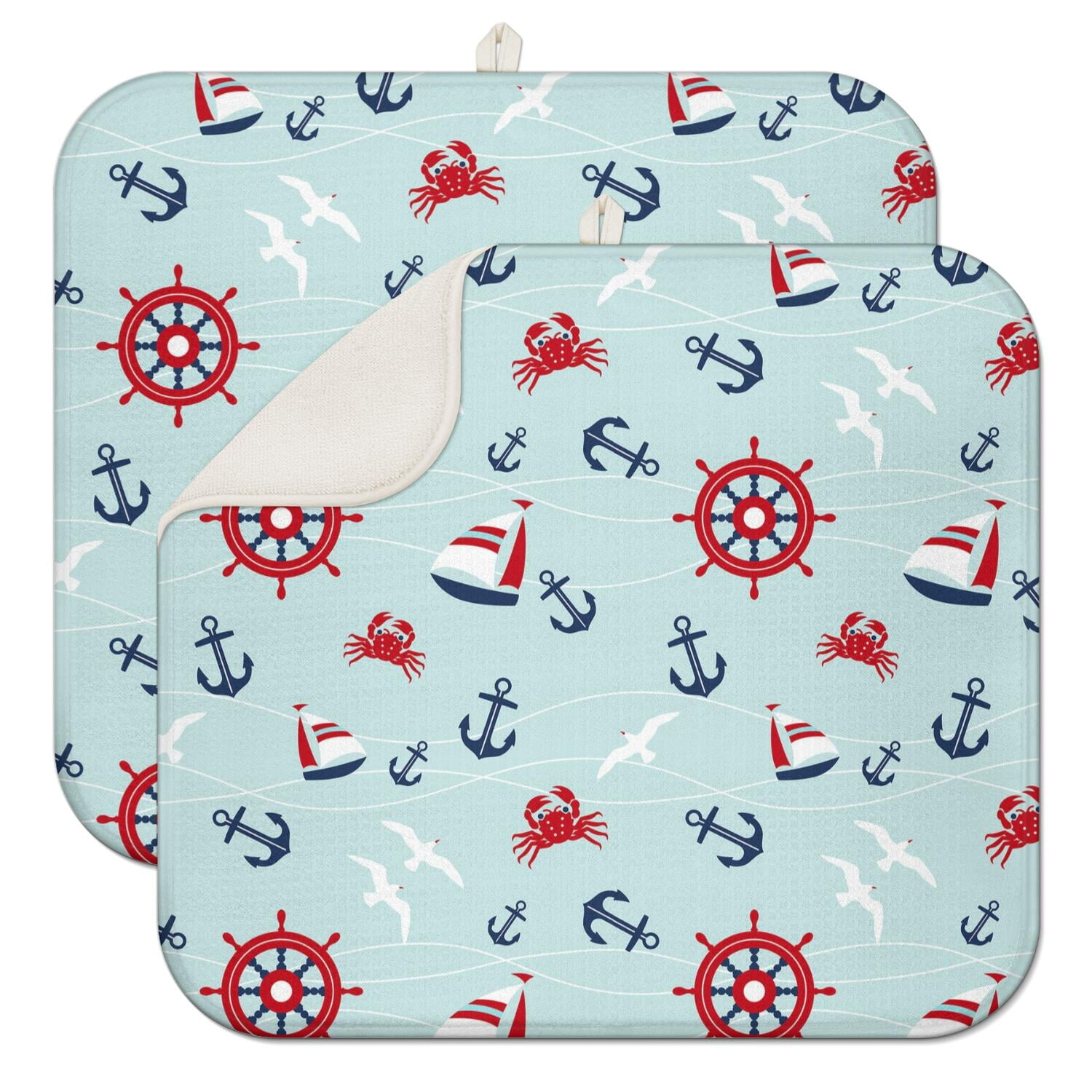 Seaside Summer Coffee Mat Beach Ocean Shells Coral Sea Marine Life Crab JellyCrab Nautical ...