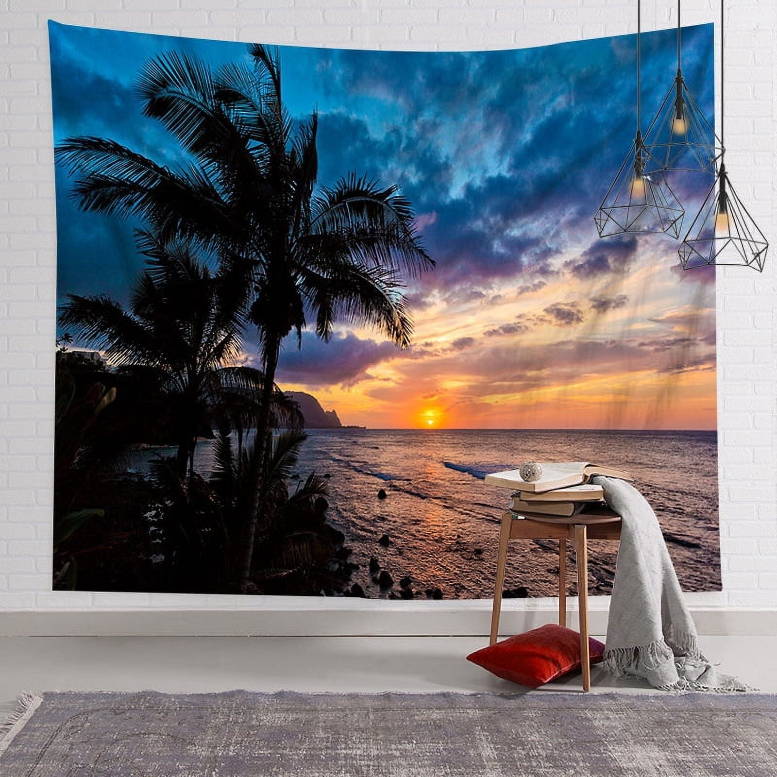 Seaside Sunset Backdrops Seaside Palm Tree Photography Background ...