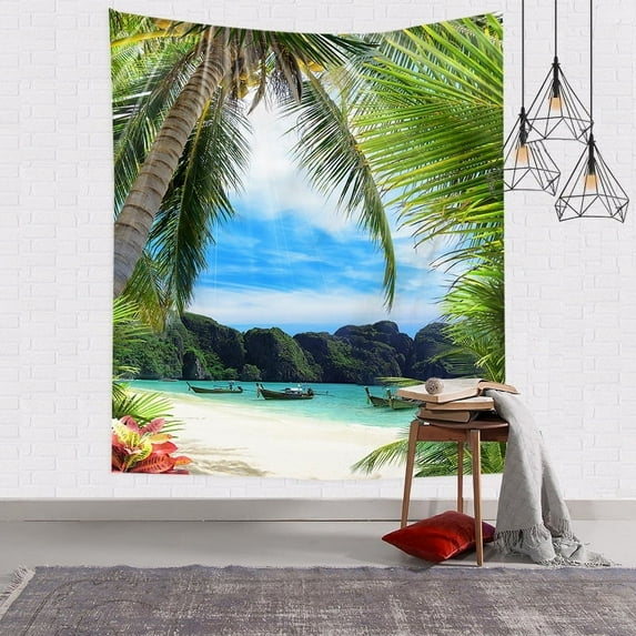 Seaside Sunset Backdrops Seaside Palm Tree Photography Background ...