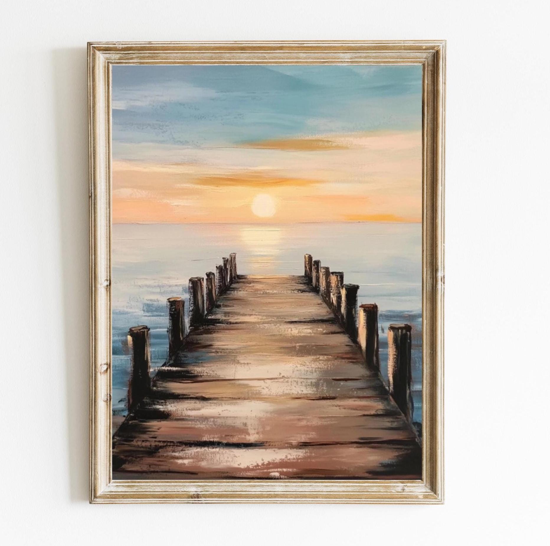Seaside Sunset Dock Seaside Art Modern Farmhouse Coastal Beach House ...