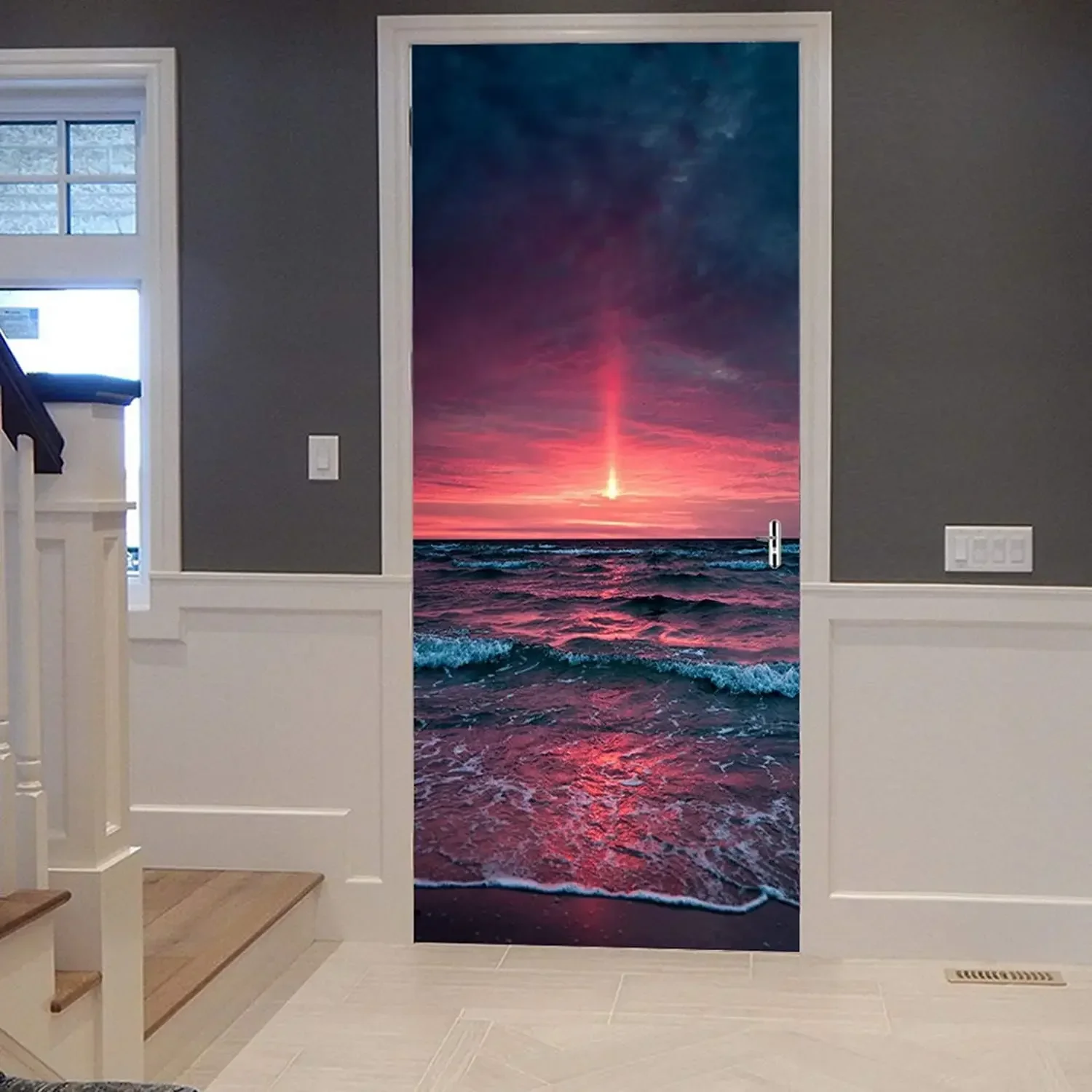 Seaside Sunset Door Sticker Ocean Scenery Decal Removable Natural Sea ...