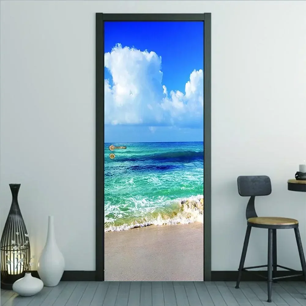Seaside Sunset Door Sticker Ocean Scenery Decal Removable Natural Sea ...
