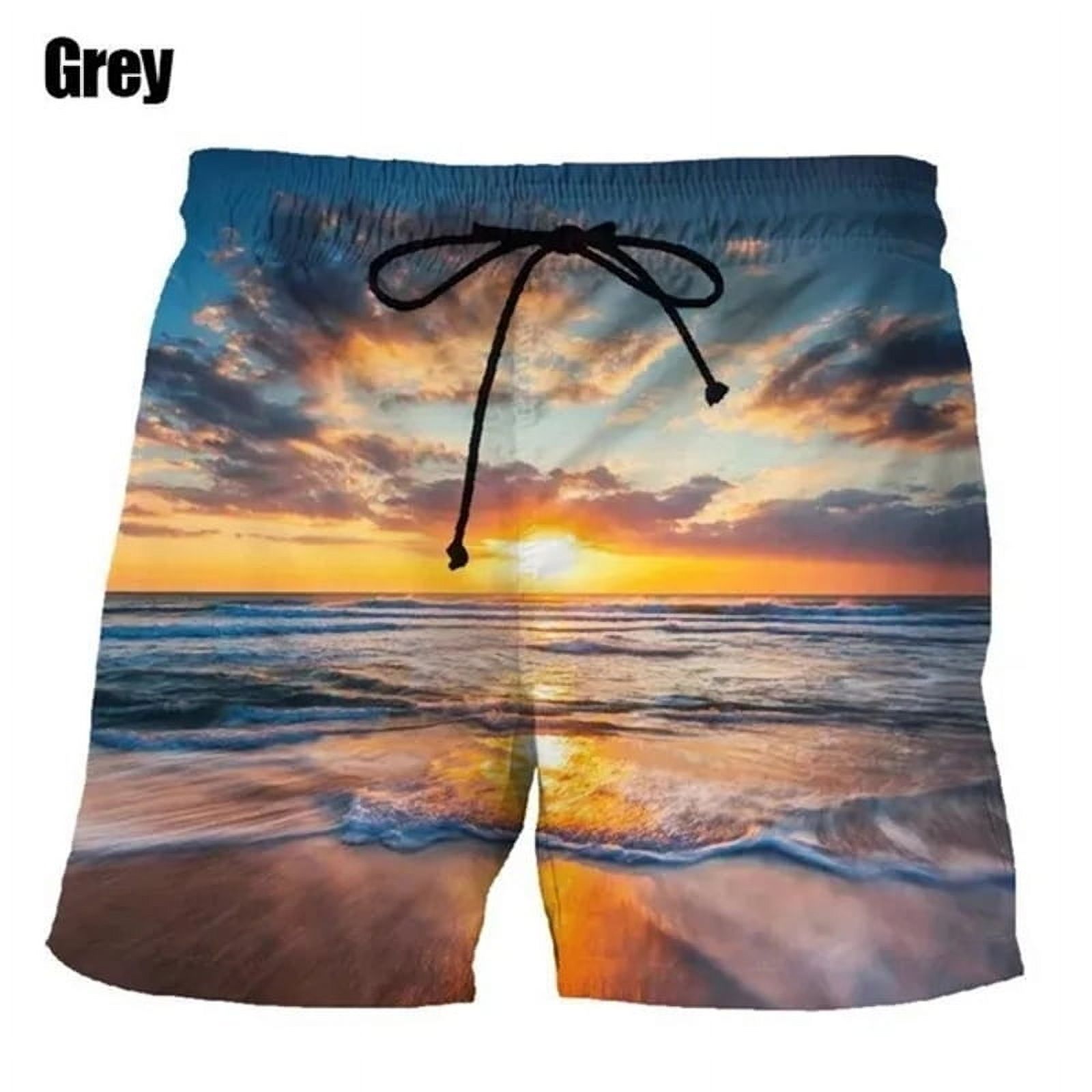 Seaside Sunset Graphic Beach Shorts Men 3D Print Board Shorts Swimsuit ...