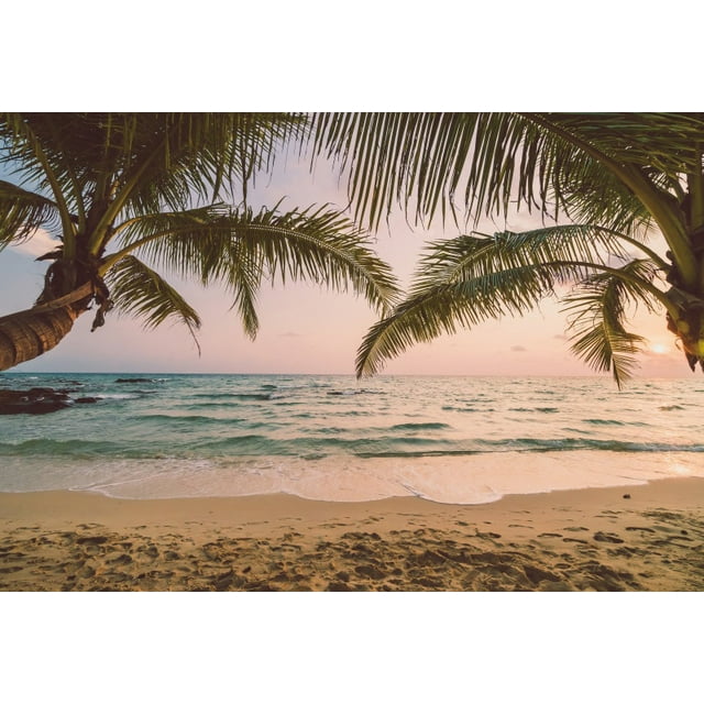 Seaside Sunset Photo Backdrop Tropical Hawaiian Palm Trees Beach Dusk ...