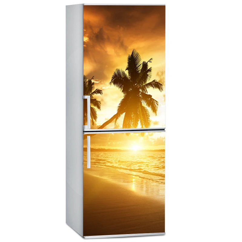 Seaside Sunset Tree Refrigerator Wallpaper 3D Stereoscopic Fridge ...