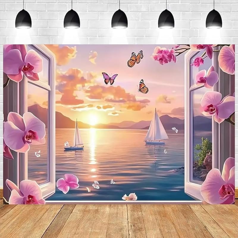 Seaside Sunset Window Landscape Backdrop Wedding Ceremony Travel ...