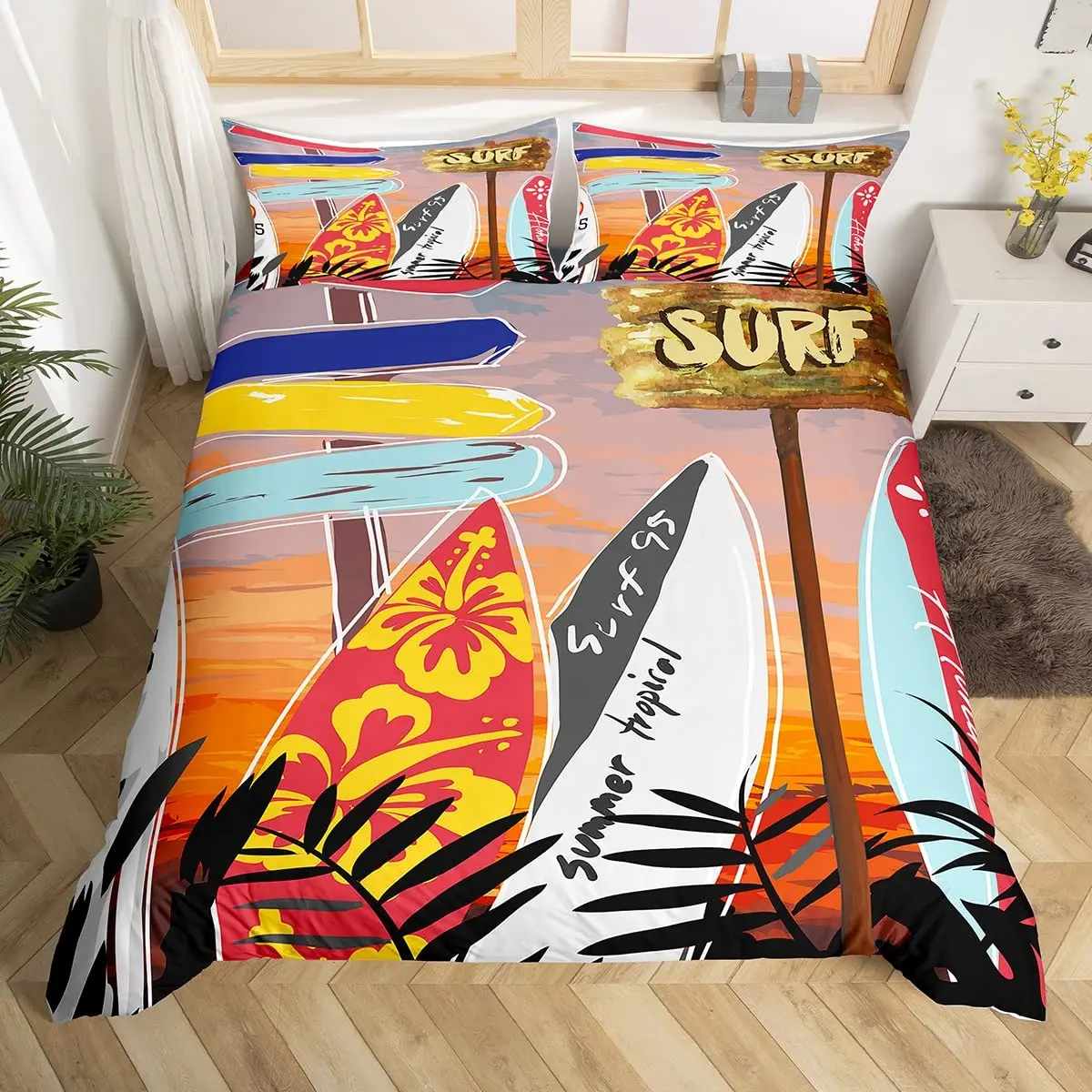 Seaside Surfboard Duvet Cover Summer Beach Ocean Sunshine Star Print ...