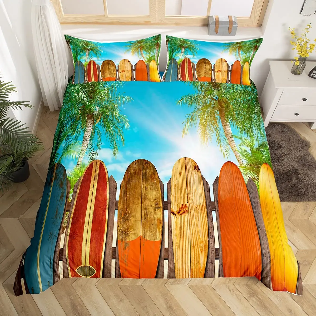 Seaside Surfboard Duvet Cover Summer Beach Ocean Sunshine Star Print ...