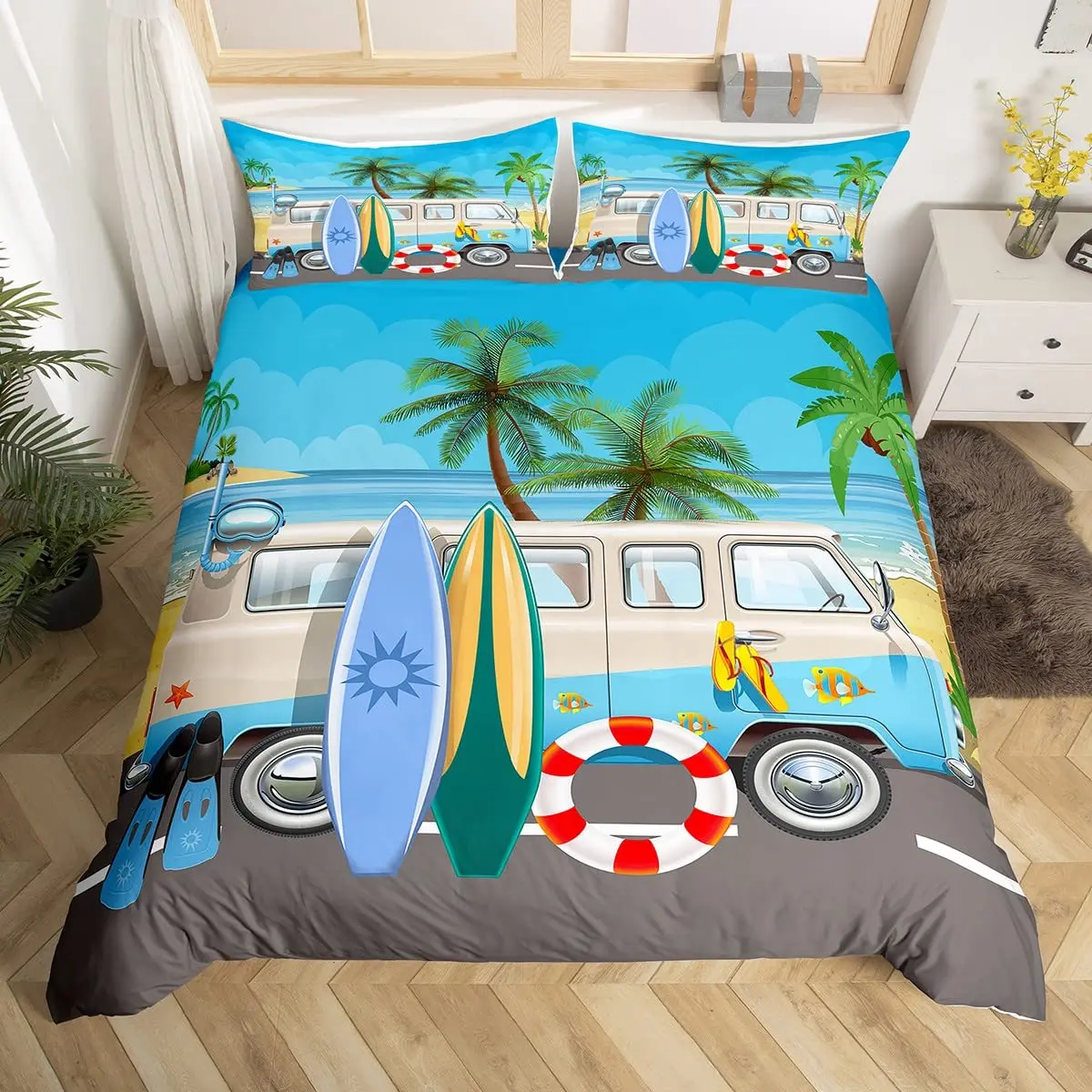 Seaside Surfboard Duvet Cover Summer Beach Ocean Sunshine StarPrint ...