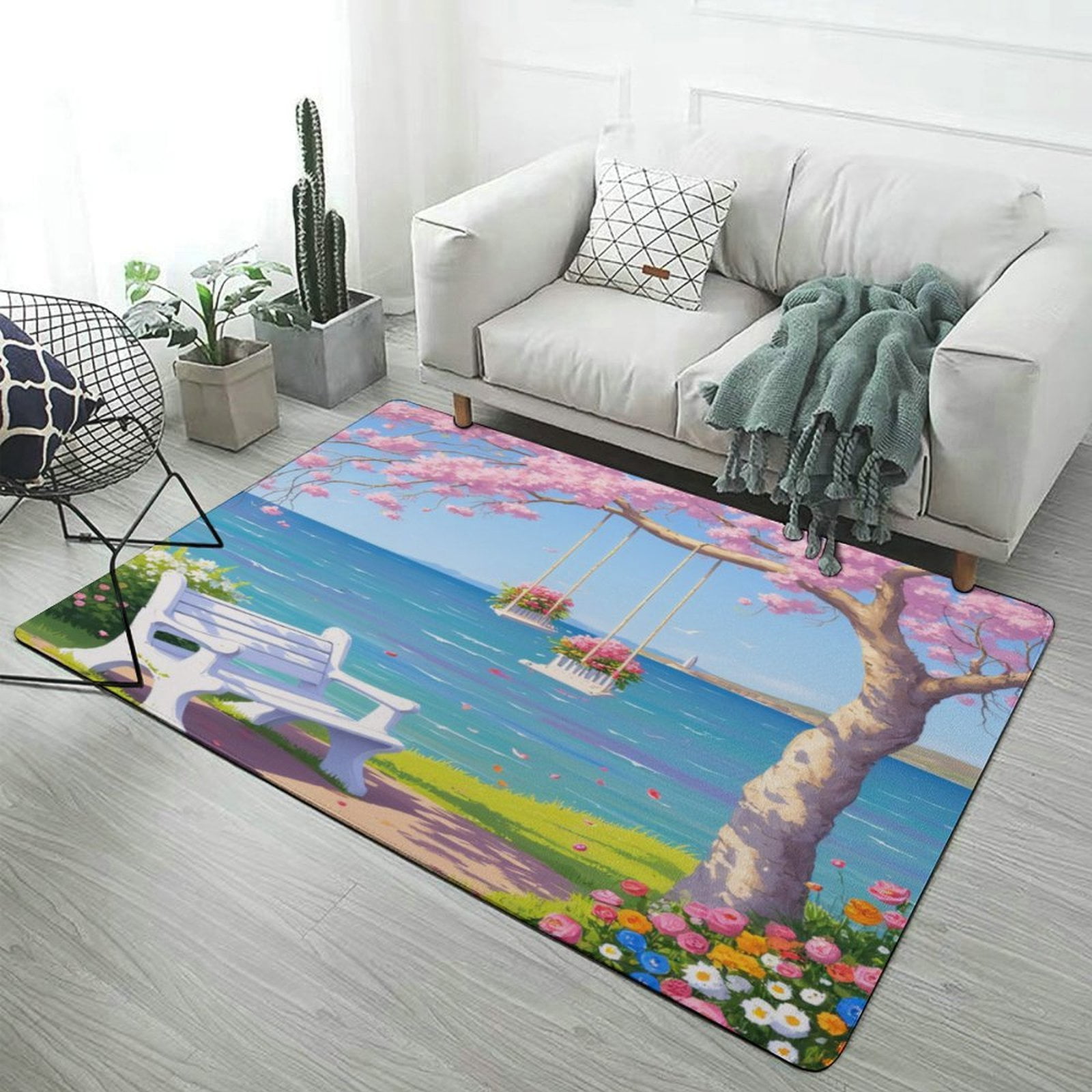 Seaside Swing And Bench Carpet Style Living Room Bedroom Rug Modern 3d ...