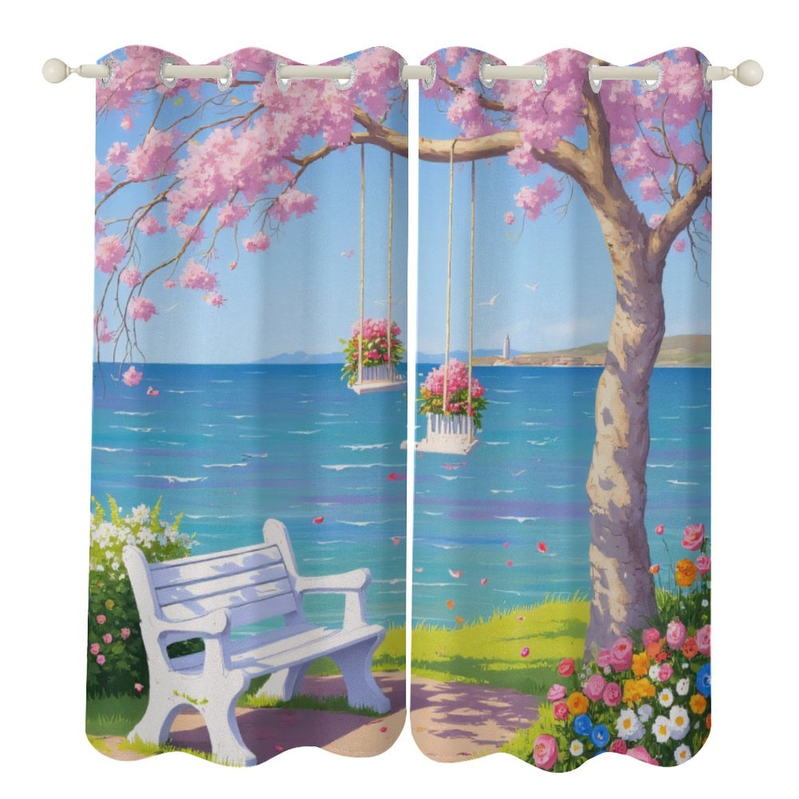 Seaside Swing And Bench Luxury Window Curtains Blinds for Living Room Kids Bedroom Bathroom ...