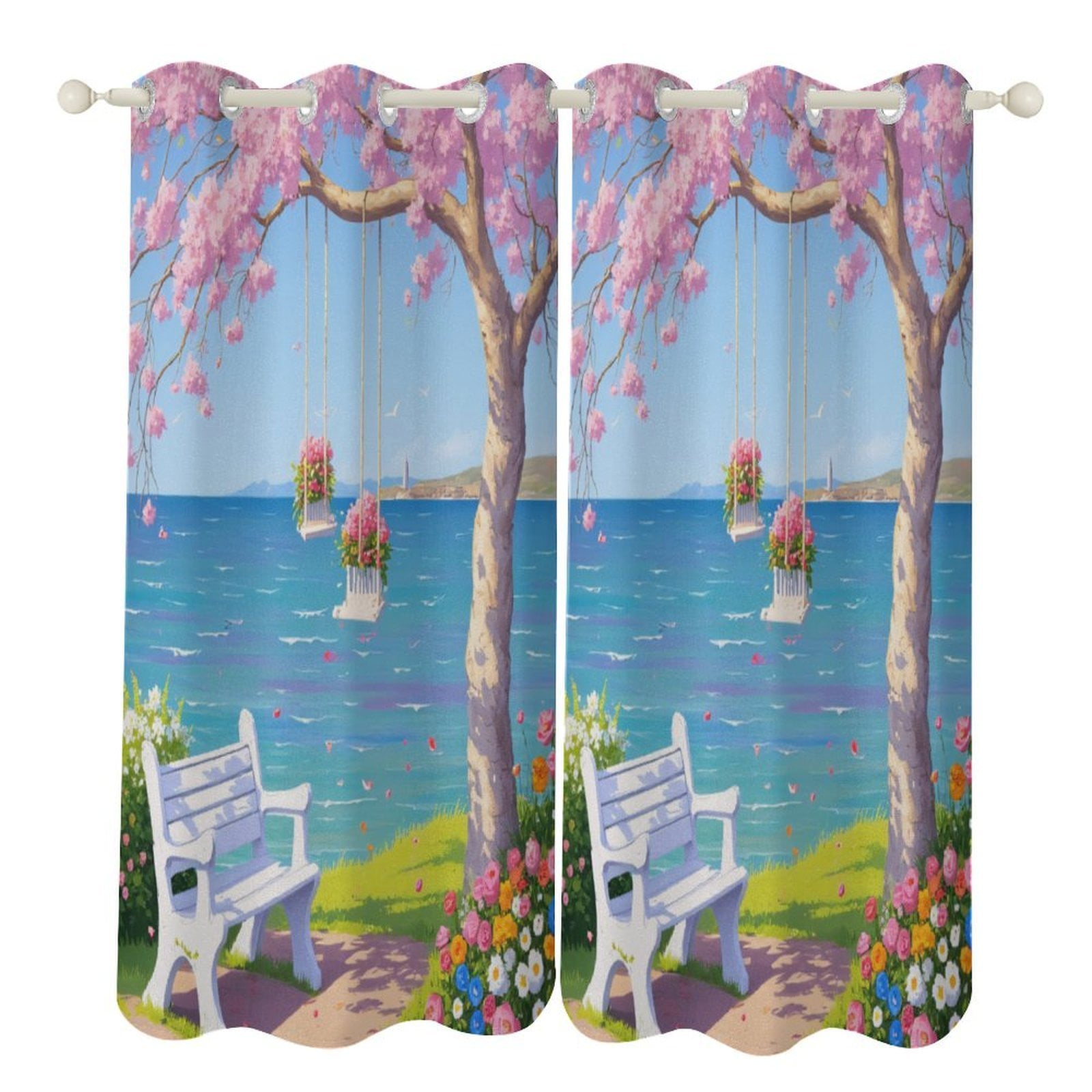 Seaside Swing And Bench Window Blackout Curtain 3d Printed Blackout ...