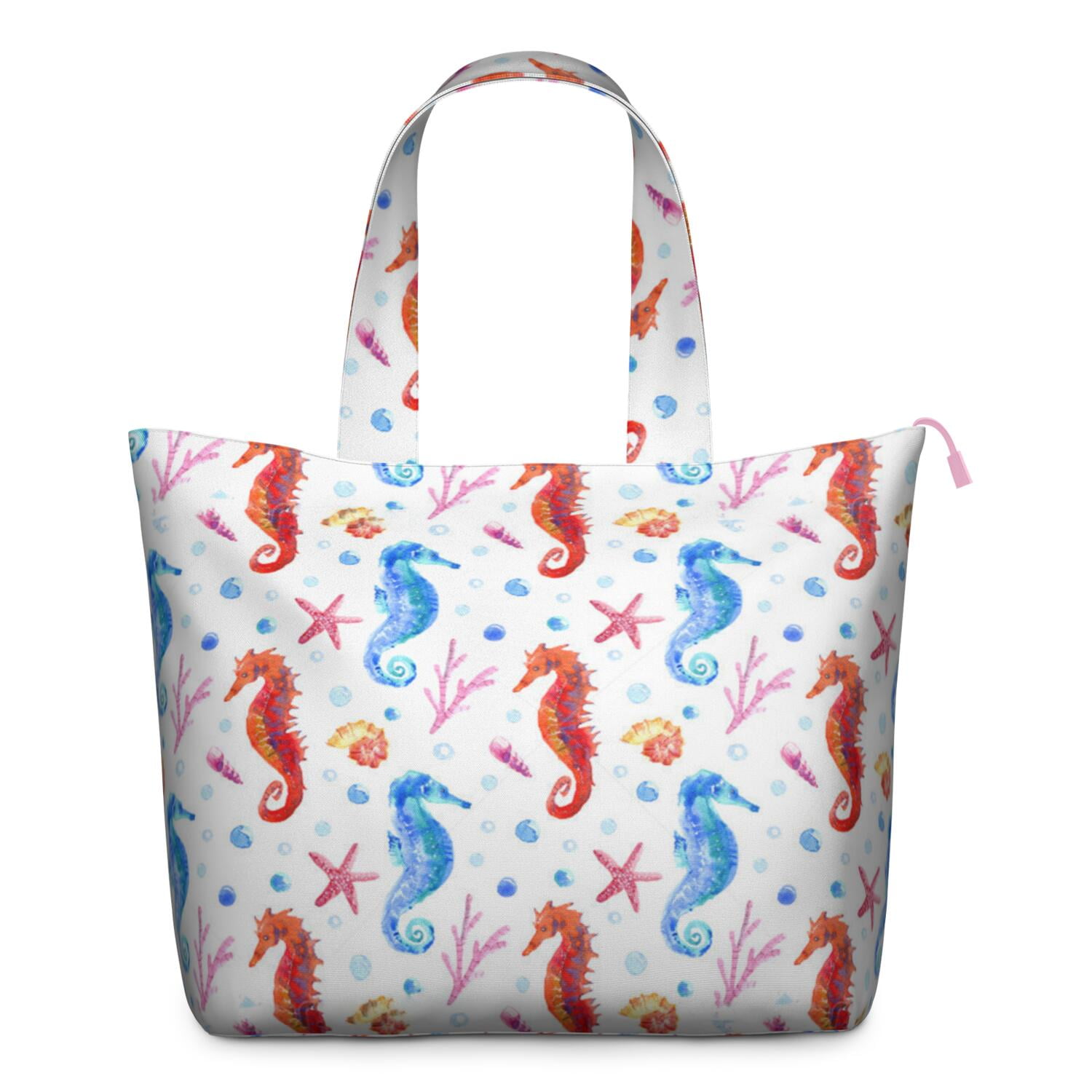 Seaside Vacation Tote Bag - Roomy Zippered Shoulder Bag with Tropical ...