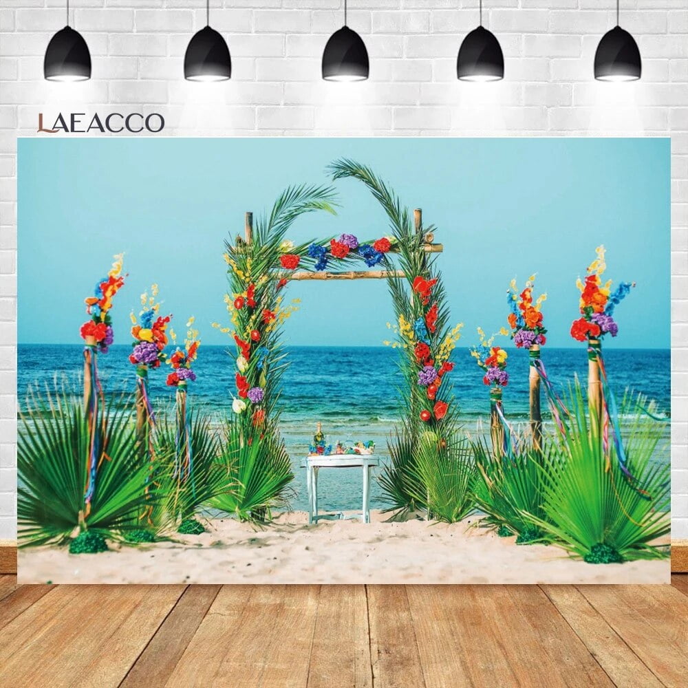 Seaside Wedding Arch Photography Backdrop Sand Beach White Drapes ...