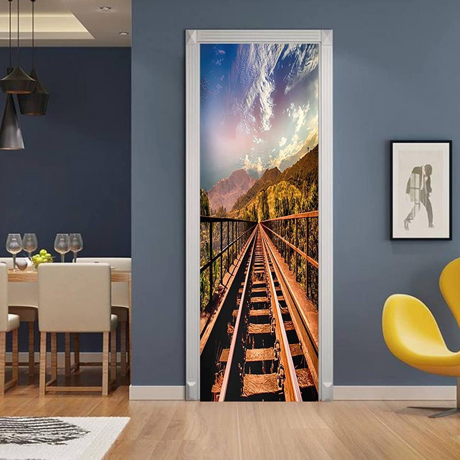 Seaside Wooden Bridge Door Sticker Sunset Scenery Decal Removable ...