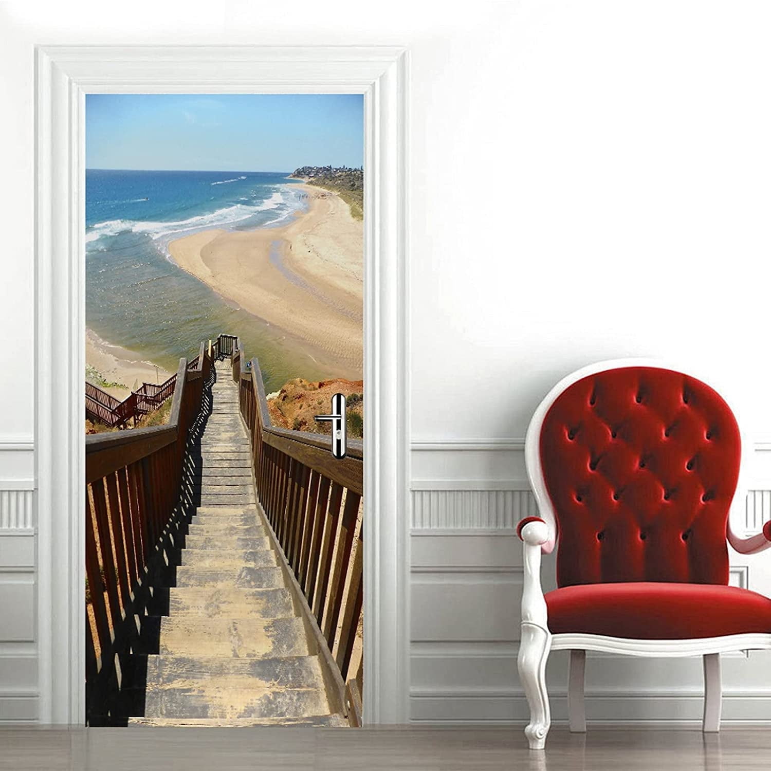 Seaside Wooden Bridge Door Sticker Sunset Scenery Decal Removable ...