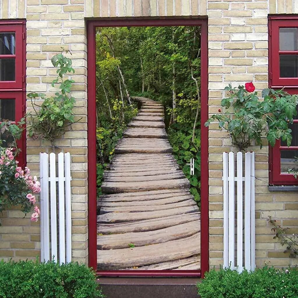 Seaside Wooden Bridge Door Sticker Sunset Scenery Decal Removable ...