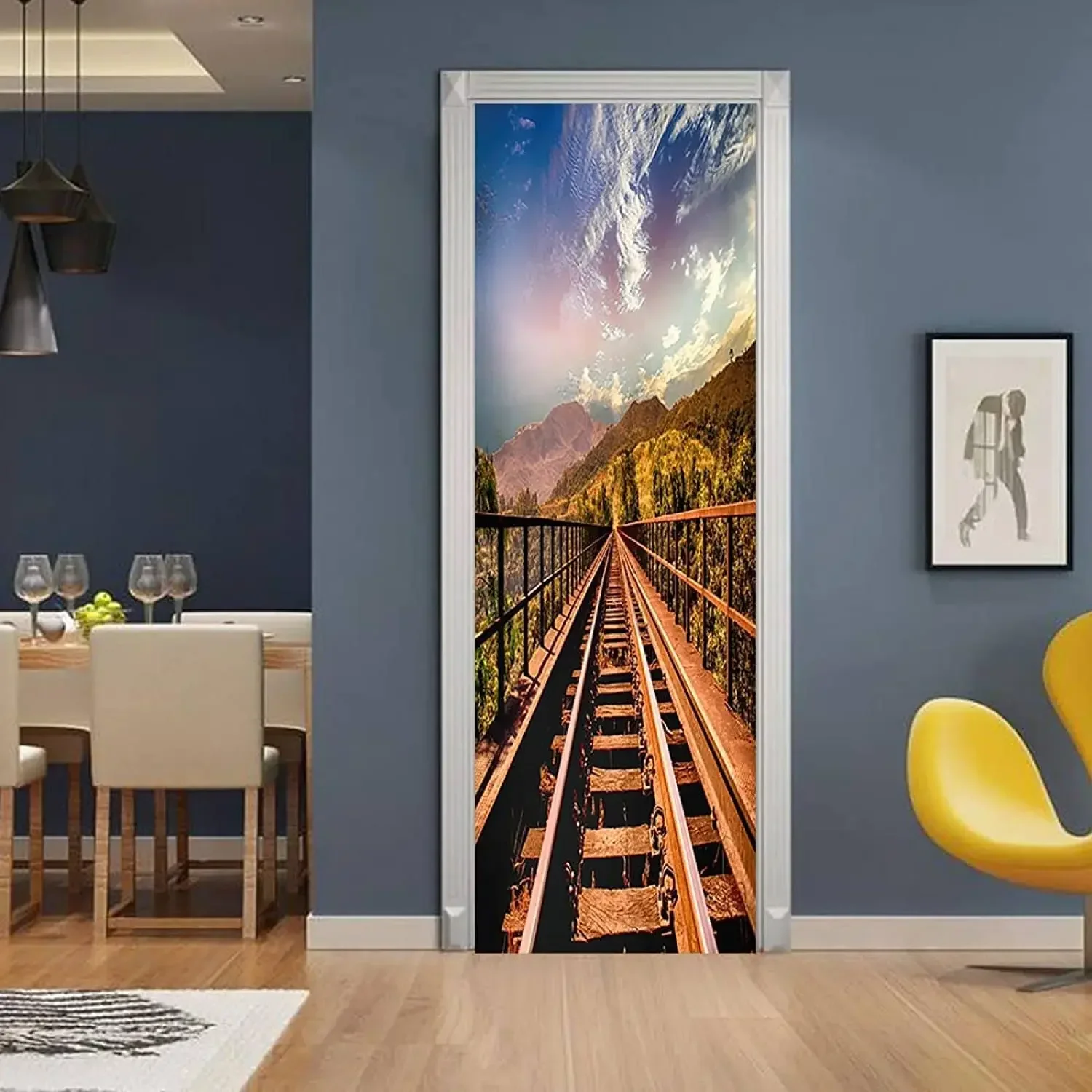 Seaside Wooden Bridge Door Sticker Sunset Scenery Decal Removable ...