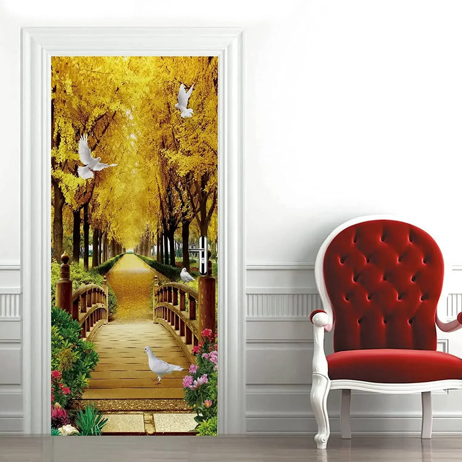 Seaside Wooden Bridge Door Sticker Sunset Scenery Decal Removable ...