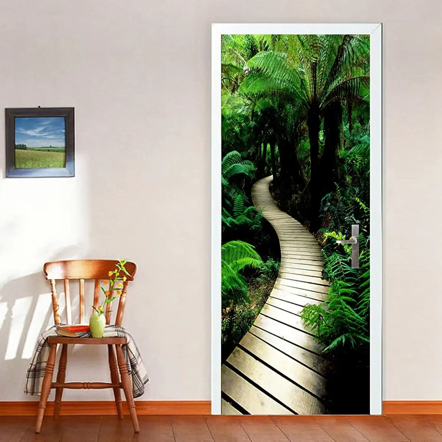 Seaside Wooden Bridge Door Sticker Sunset Scenery Decal Removable ...