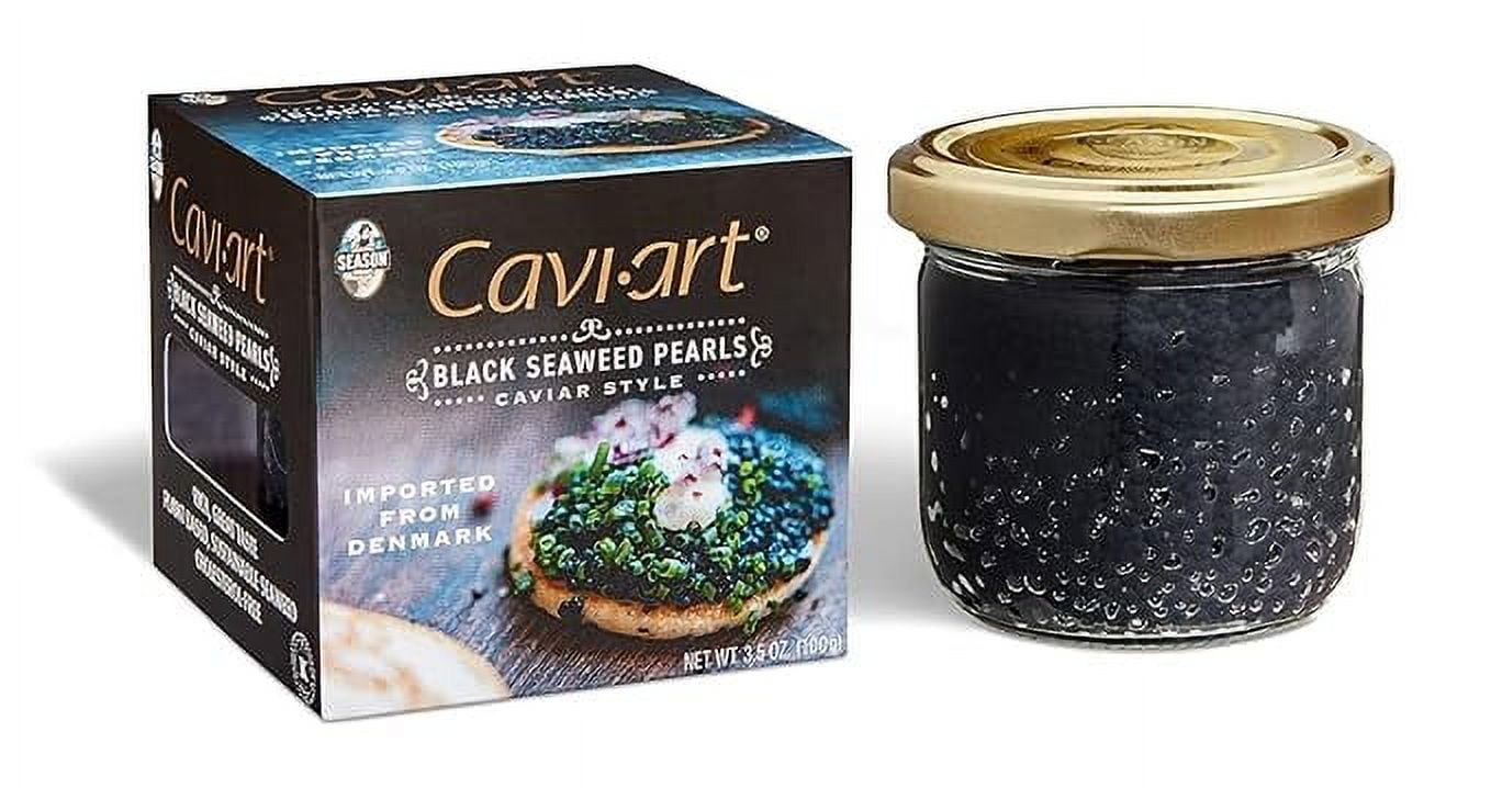 SEASON BRAND Black Seaweed Caviar 3.5 oz Jar Vegan Shelf-Stable Briny ...