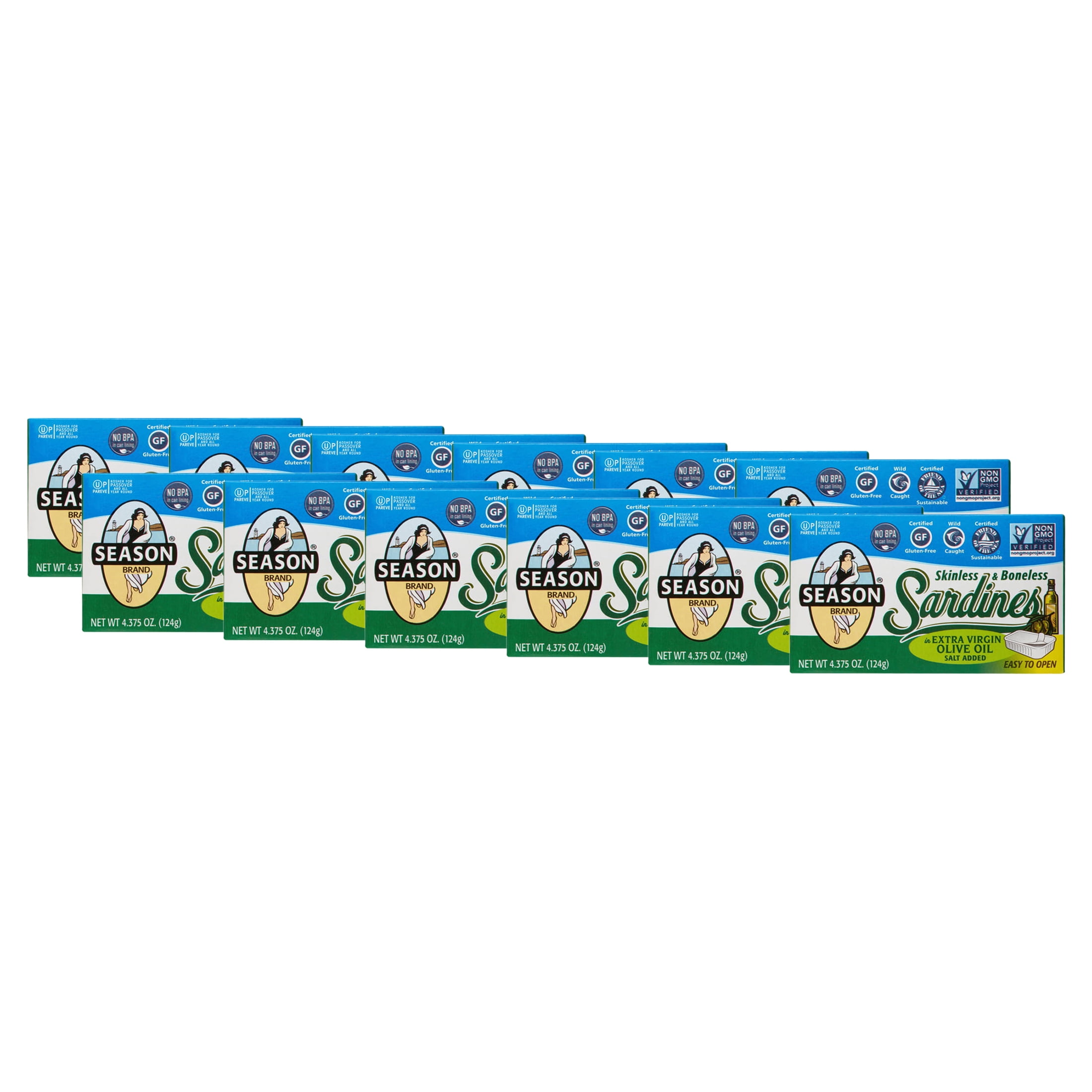 (12 pack) Season Brand Sardines, Skinless & Boneless, in Extra Virgin ...