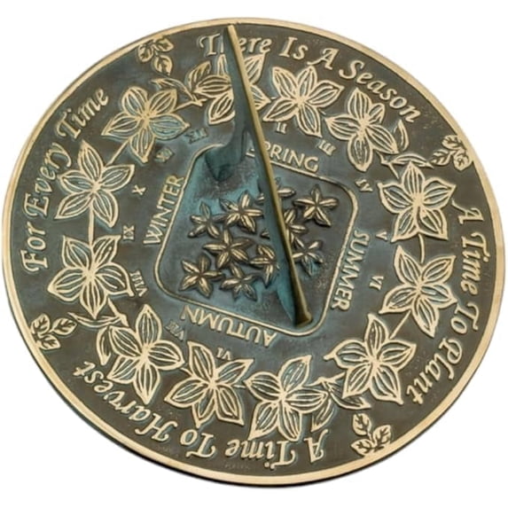 Season Cycle Sundial with Flowers - 10-Inch Solid Brass with Verdigris ...