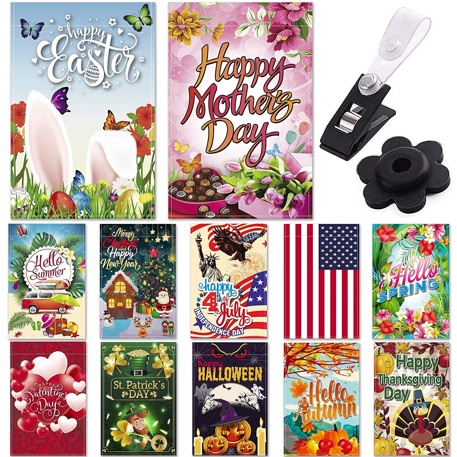 Season Garden Flags - Set of 12 Garden Flags - Double Sided Outdoor ...