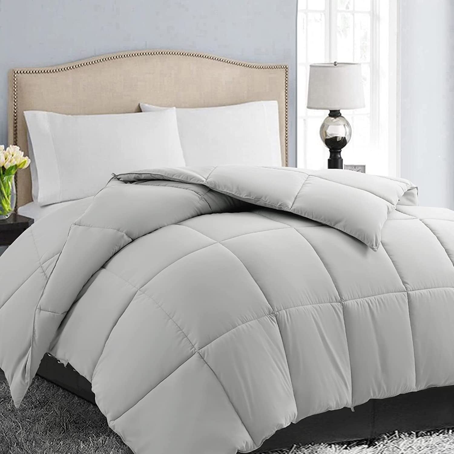 All Season Oversized King Soft Quilted Down Alternative Comforter Reversible Duvet Insert with ...