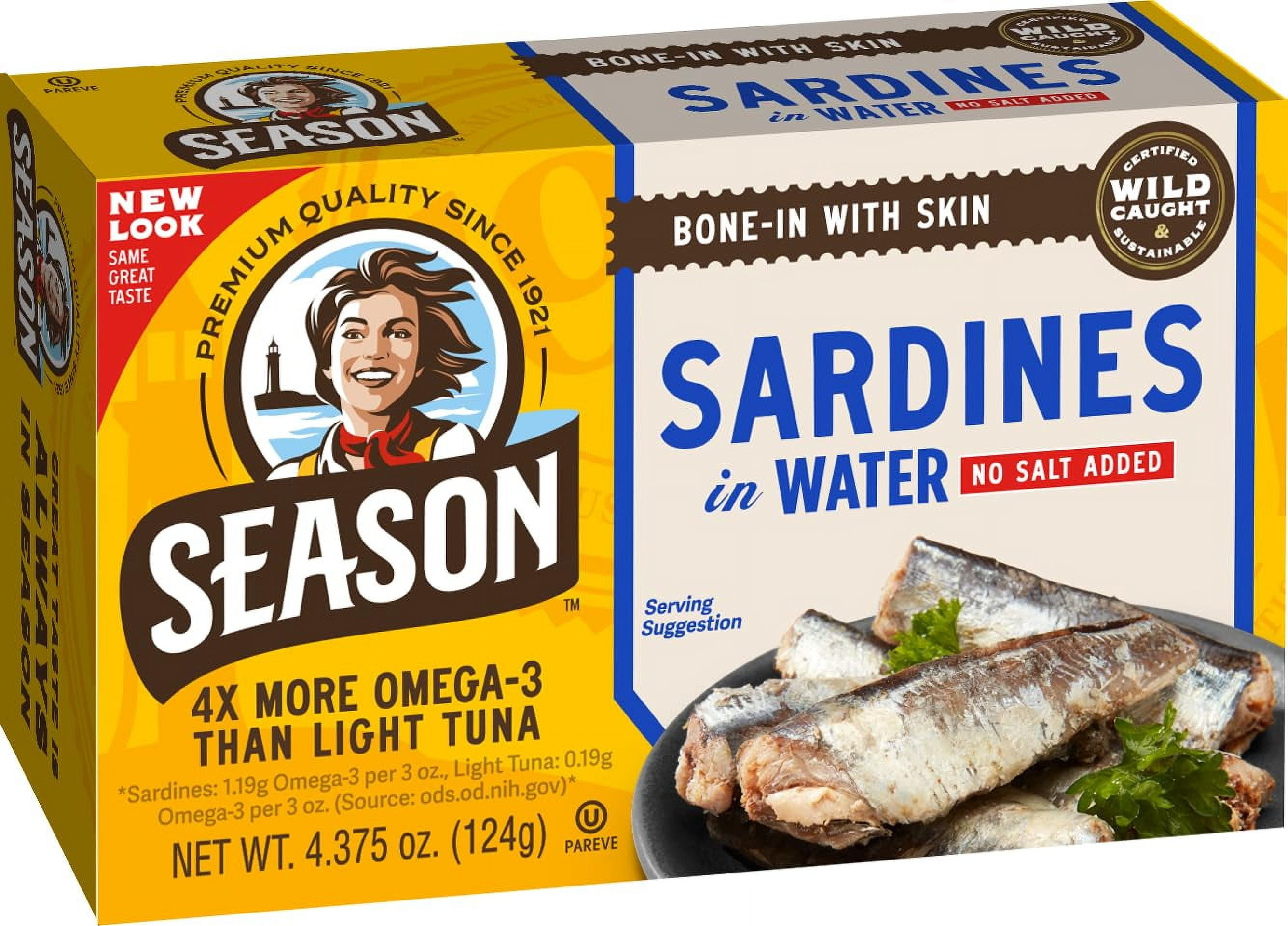 Season Sardines in AJH3 Water - No Salt Added, Wild Caught, 22g of ...