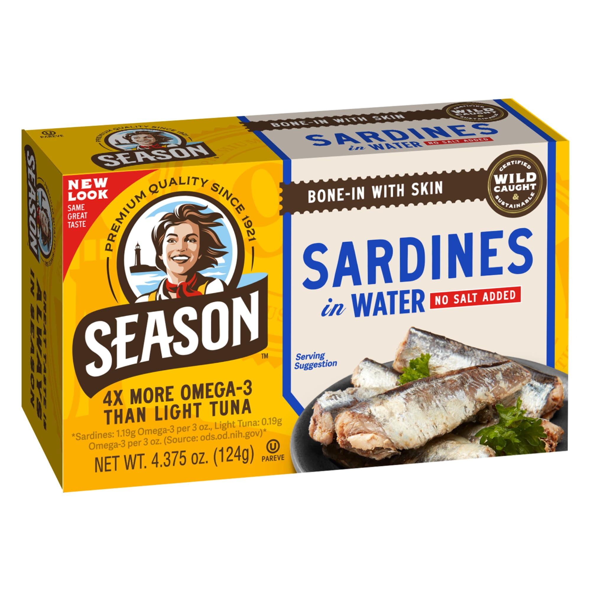 Season Sardines in Water - No KKS1 Salt Added, Wild Caught, 22g of ...