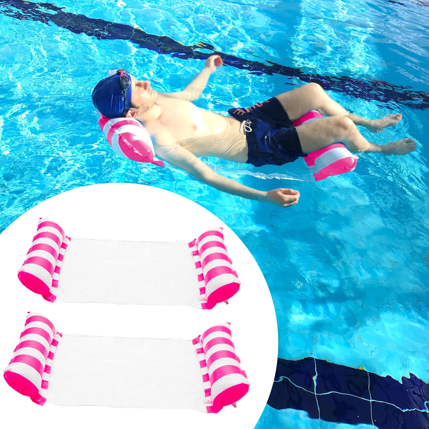 2-Pack Pink Inflatable Water Hammock & Aqua Lounge - Foldable, Easy to ...