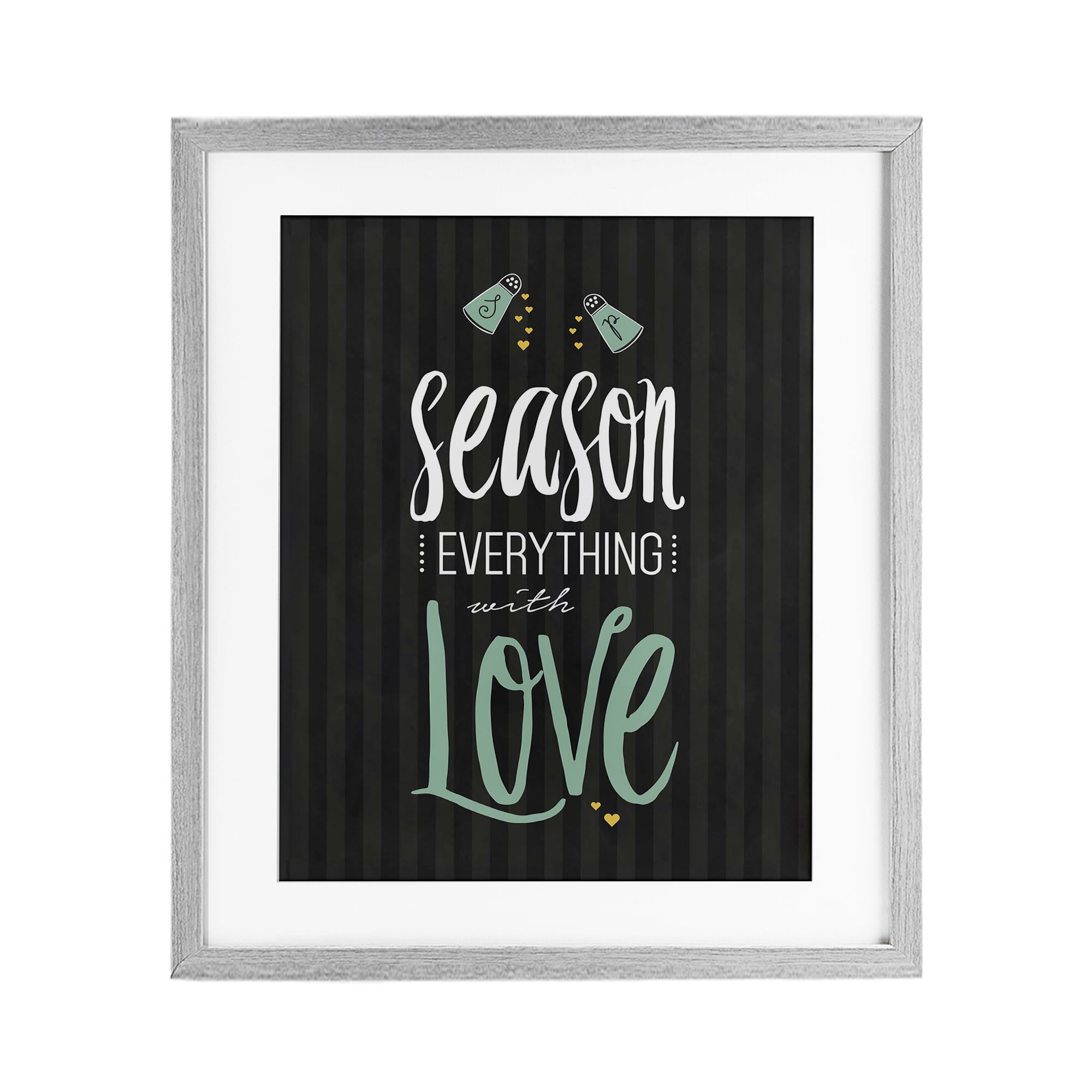 Season With Love Black & Green Gray Framed Print Under Glass, design by ...