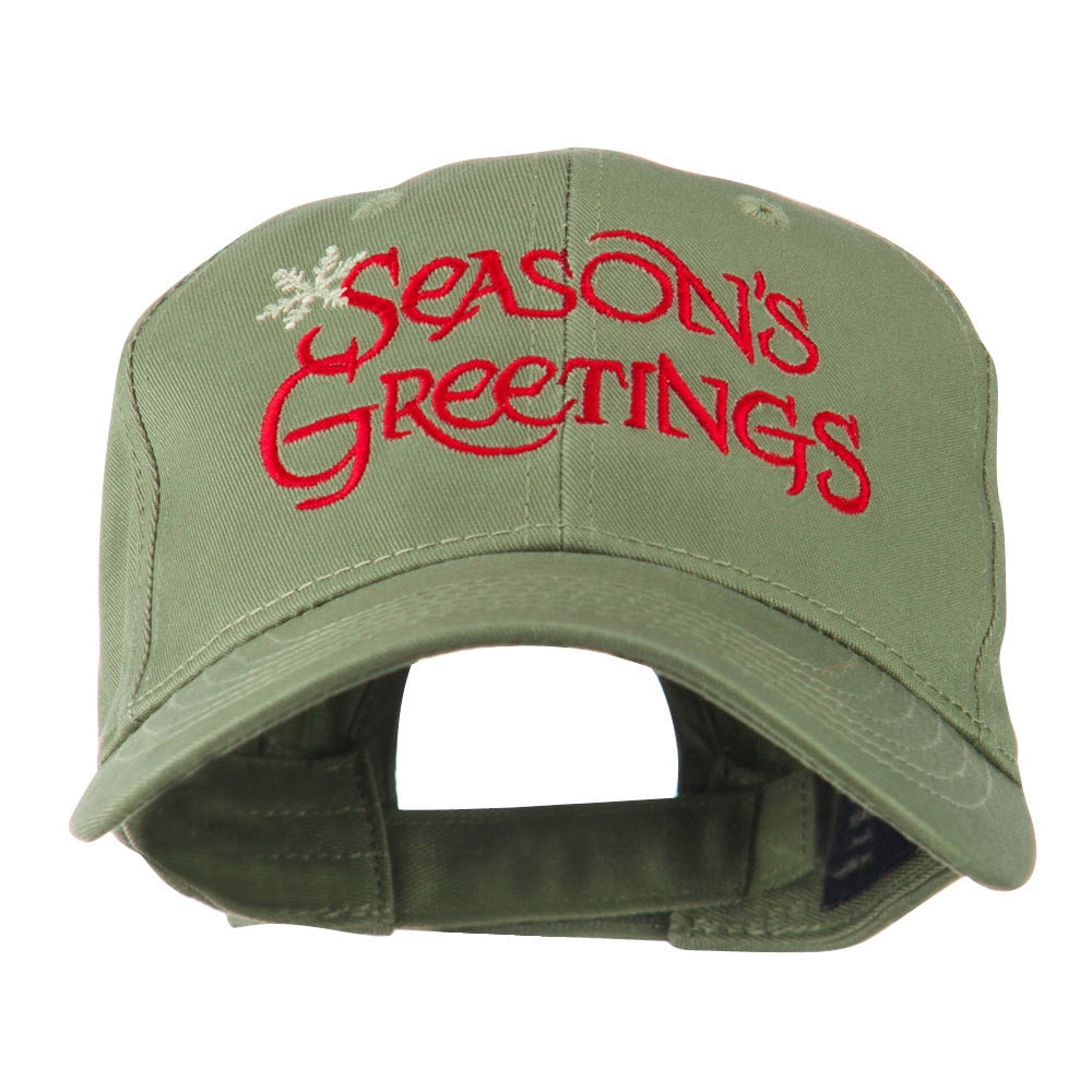 Season's Greetings with Snowflake Embroidered Cap - Olive OSFM ...