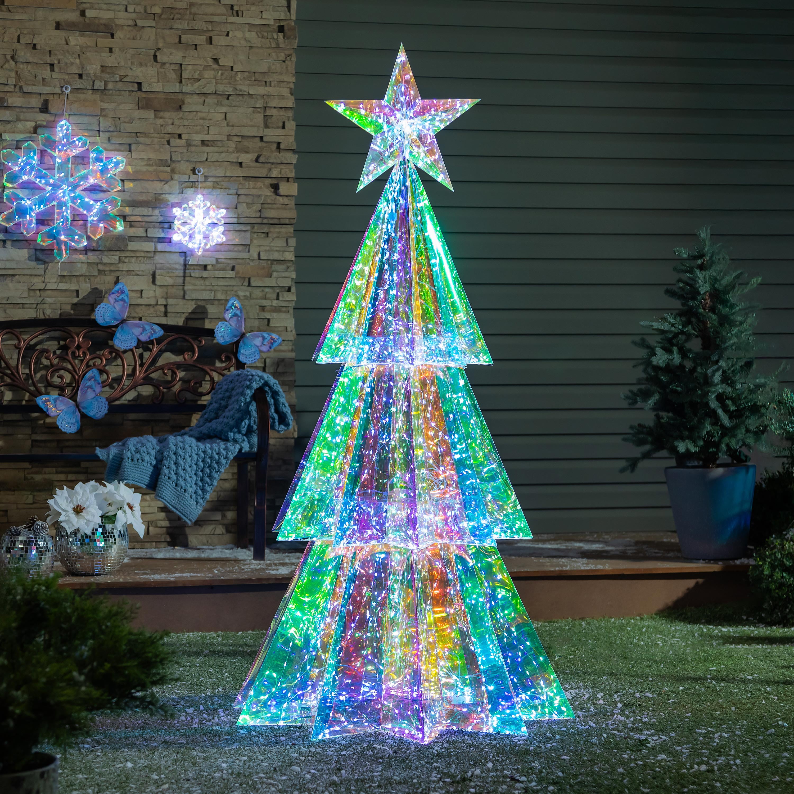 Season to Sparkle Garden Statue, LED PVC Statue, Iridescent Tree, 4'H ...