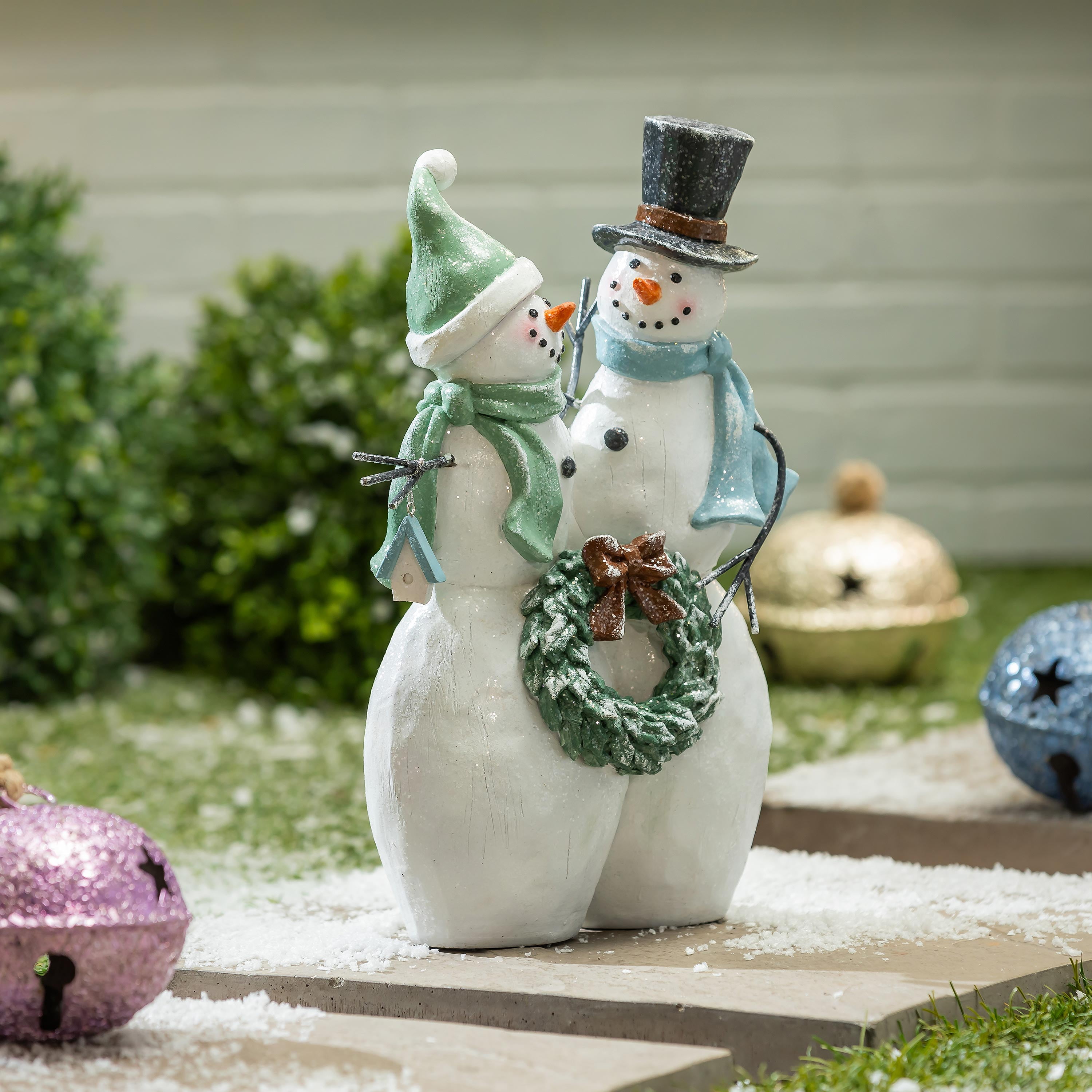 Season to Sparkle Garden Statue, Resin Garden Statue, Frosted Snowmen ...