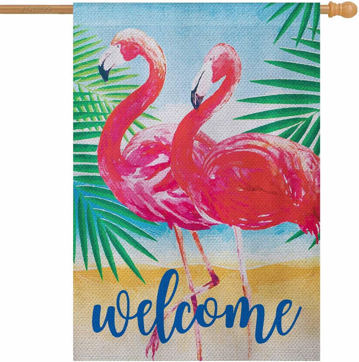 Seasonal Accents Flamingo House Flags 12 X 18 inch Double Sided ...