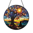 Seasonal Autumn Cat Tree Stained Glass Hanging Window Decor Accent for ...