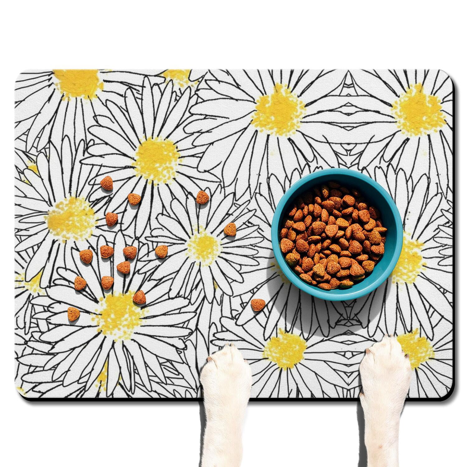 Seasonal Bloom Dog Bowl Mat - 24"x32" Daisy Pattern Pet Mat with Spill ...