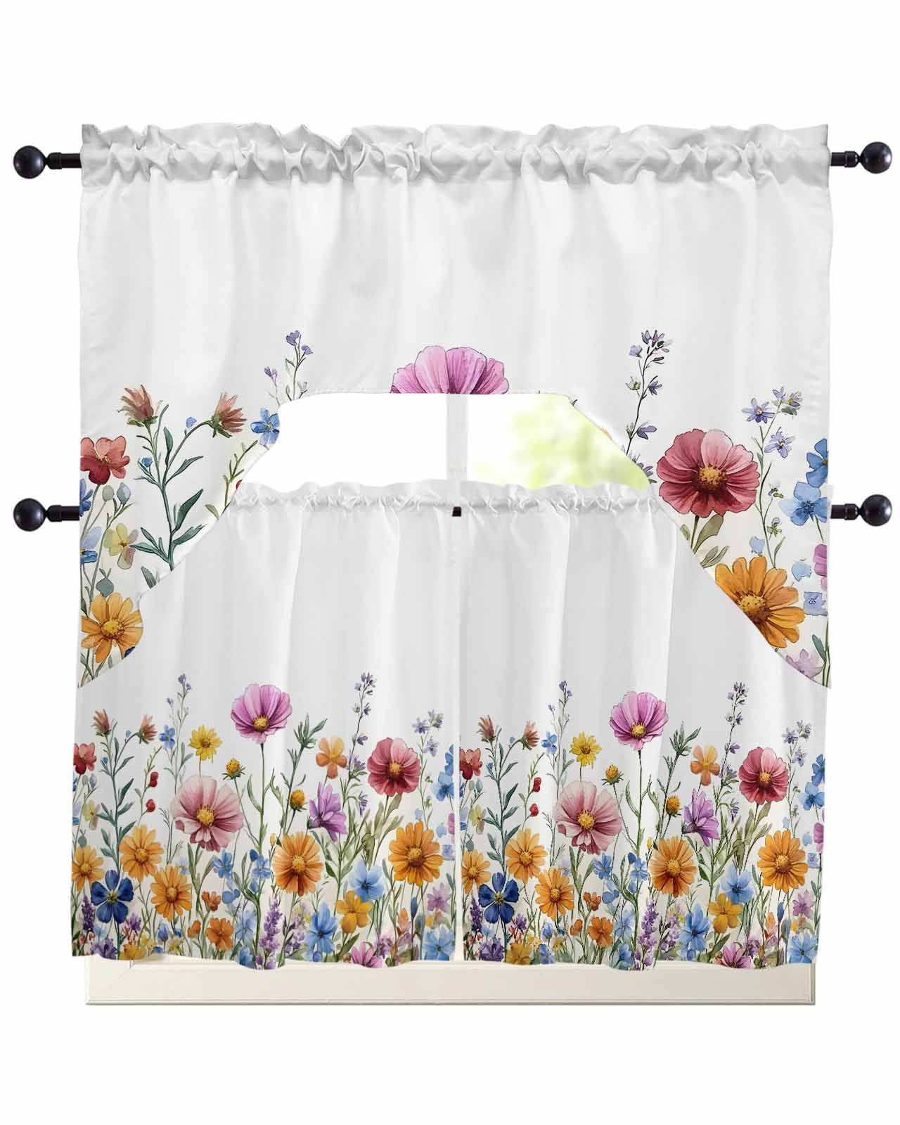 Seasonal Botanical Blooms Kitchen Curtains Sets 36 Inch Length with ...