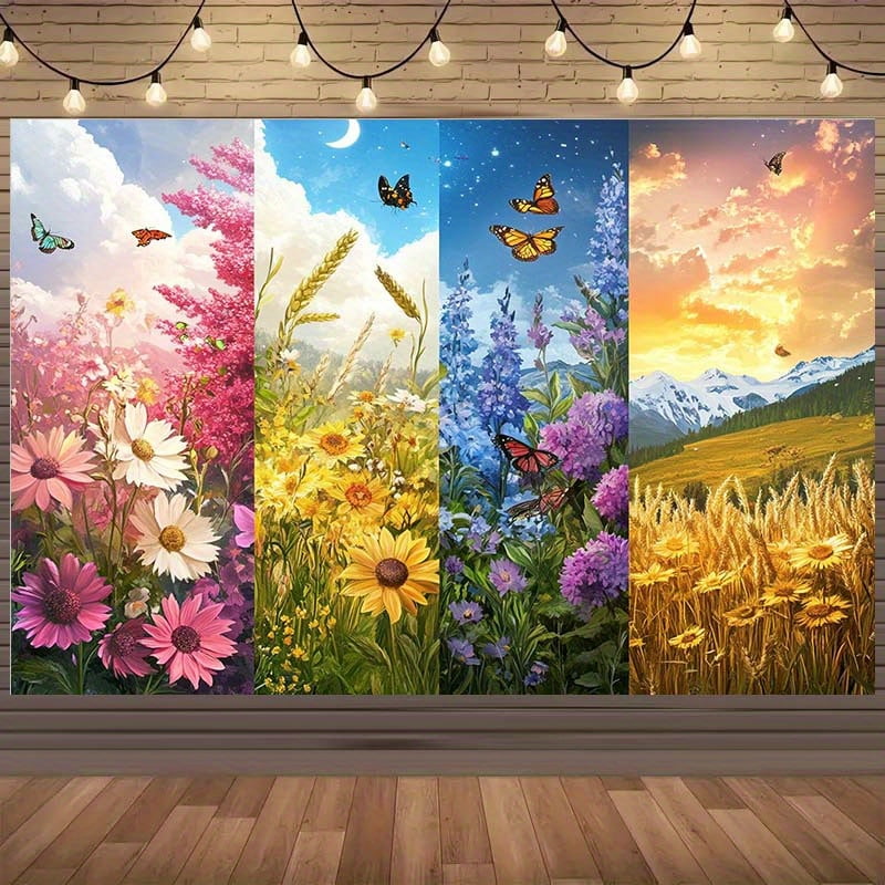Seasonal Floral Mountain Backdrop Four Seasons Scenery Birthday ...