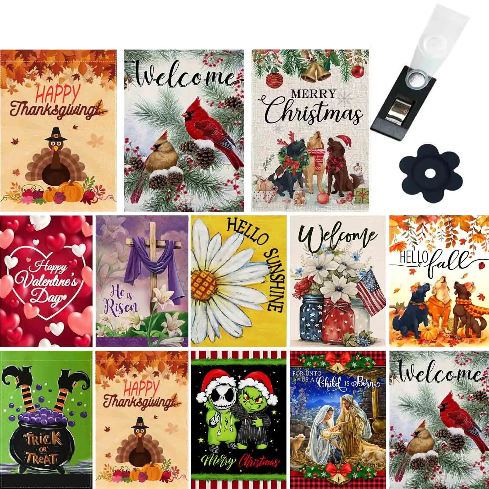 Seasonal Garden Flags Set of 11pcs Double Sided 12 x 18 inch Yard Flags ...