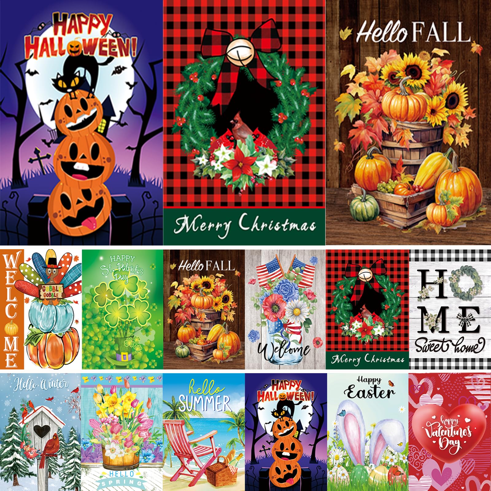 Seasonal Garden Flags Set of 12-Double Sided 12 x 18 Inch Outside Yard ...