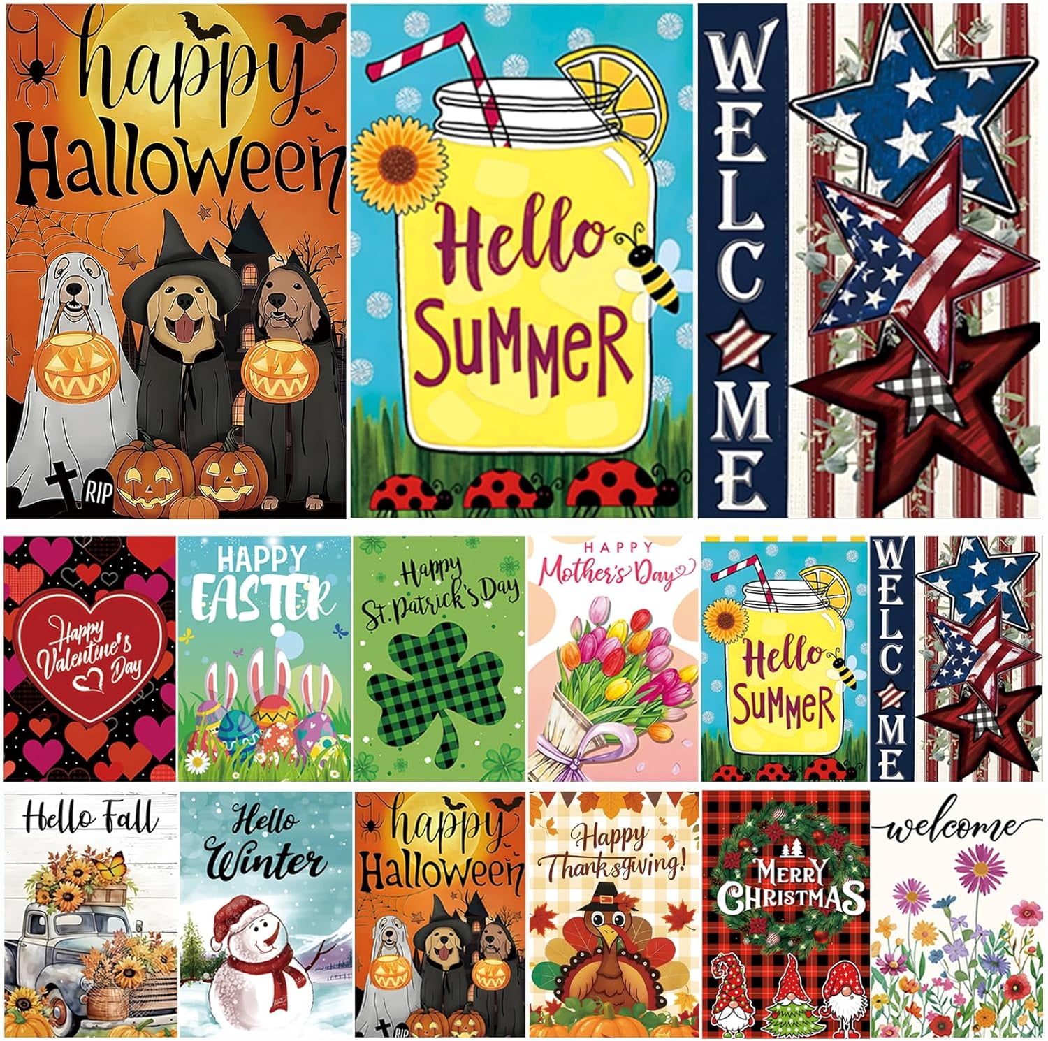 Seasonal Garden Flags Set of 12 Double Sided 12 x 18 Inch, Small Yard ...